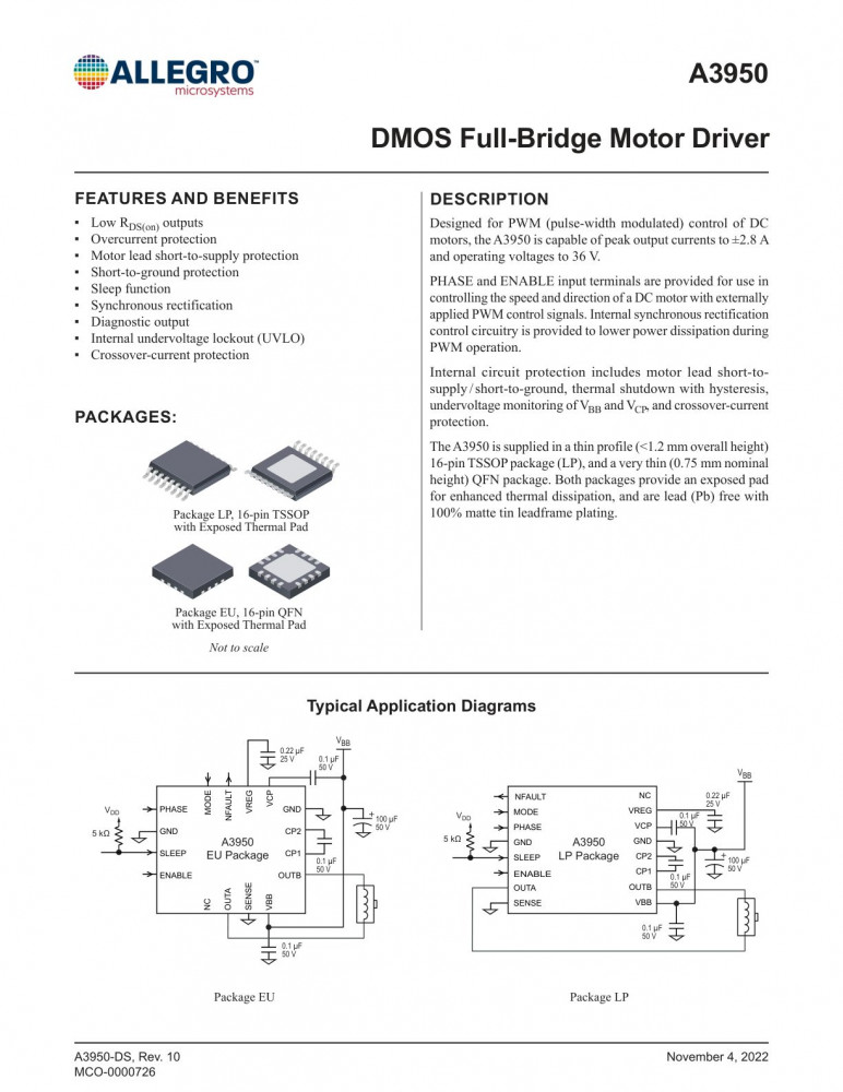 A3950 datasheet page 1