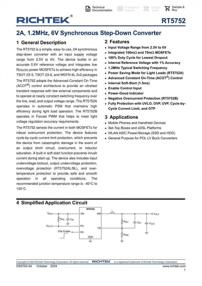RT5752 technical document page 1