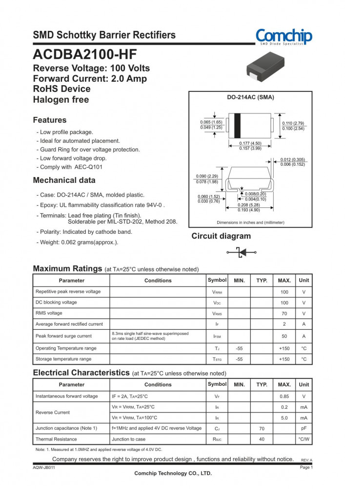 ACDBA2100-HF datasheet page 1
