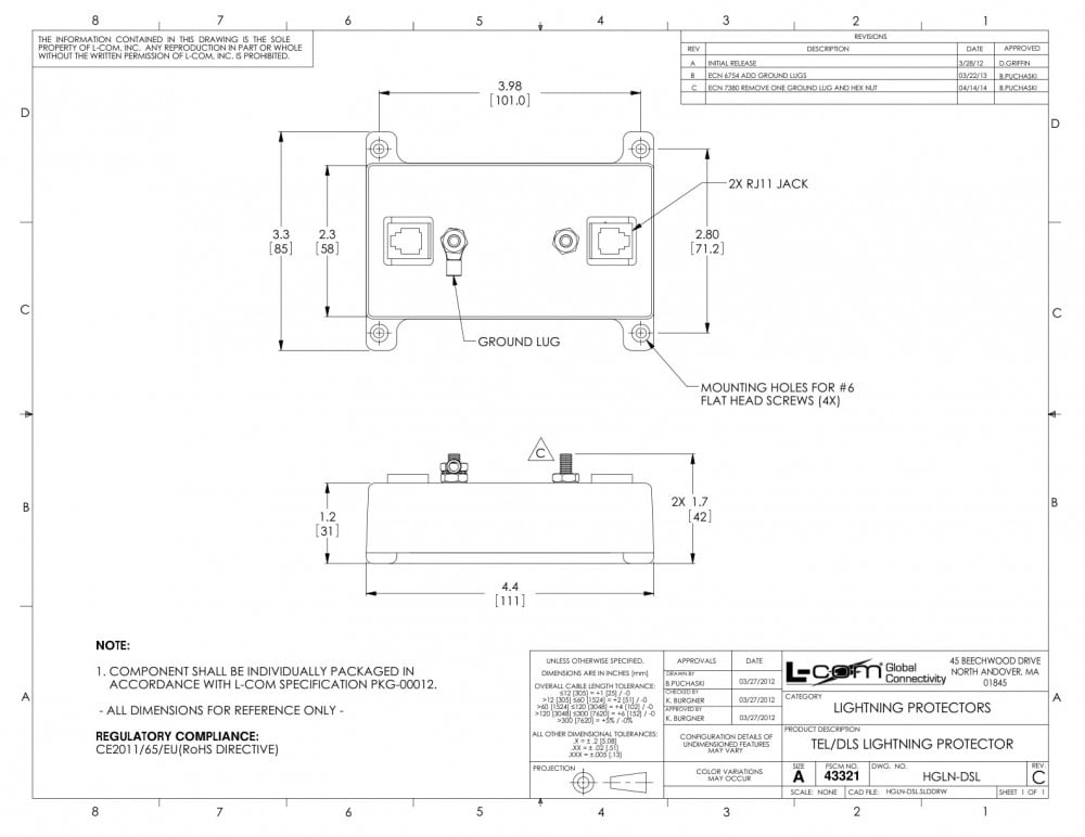 L-com HGLN-DSL technical drawing