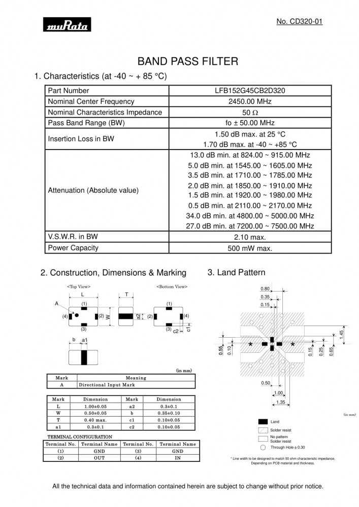 Murata LFB152G45CB2D320 datasheet page 1