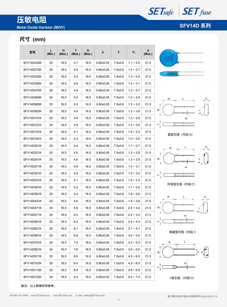 SFV14D821K datasheet page 3