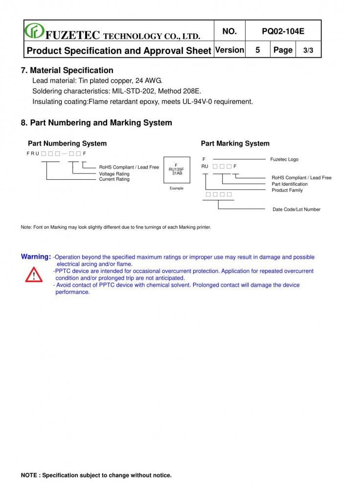 FRU135-30F specification sheet page 3