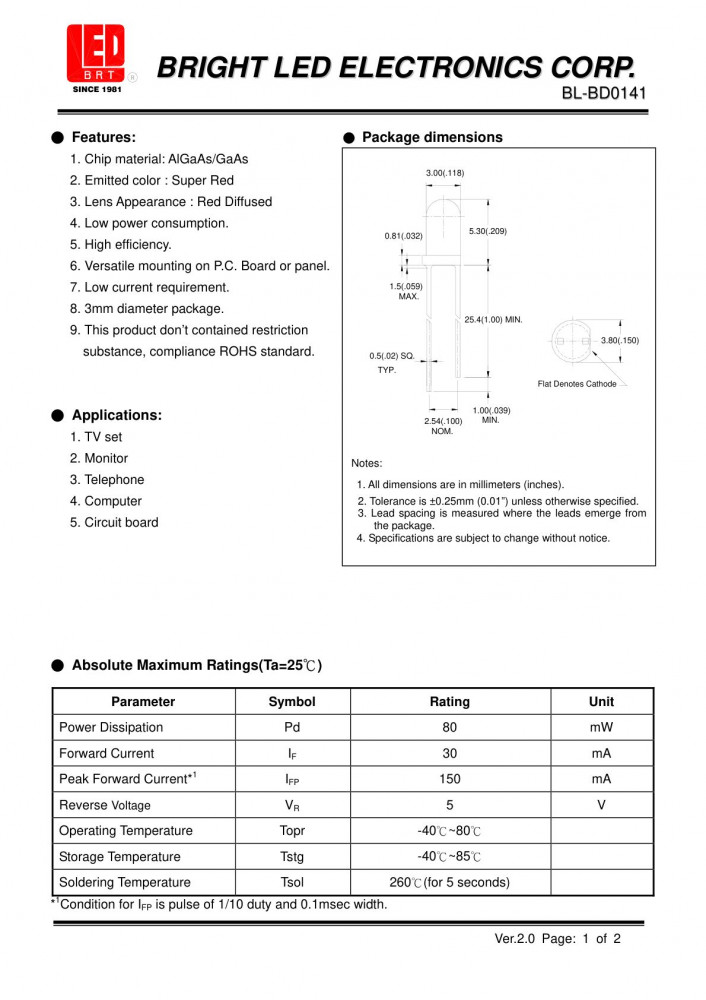 BL-BD0141 datasheet page 1