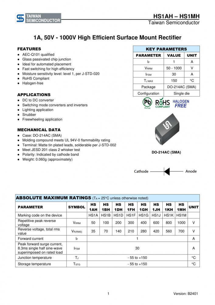 HS1AH datasheet page 1