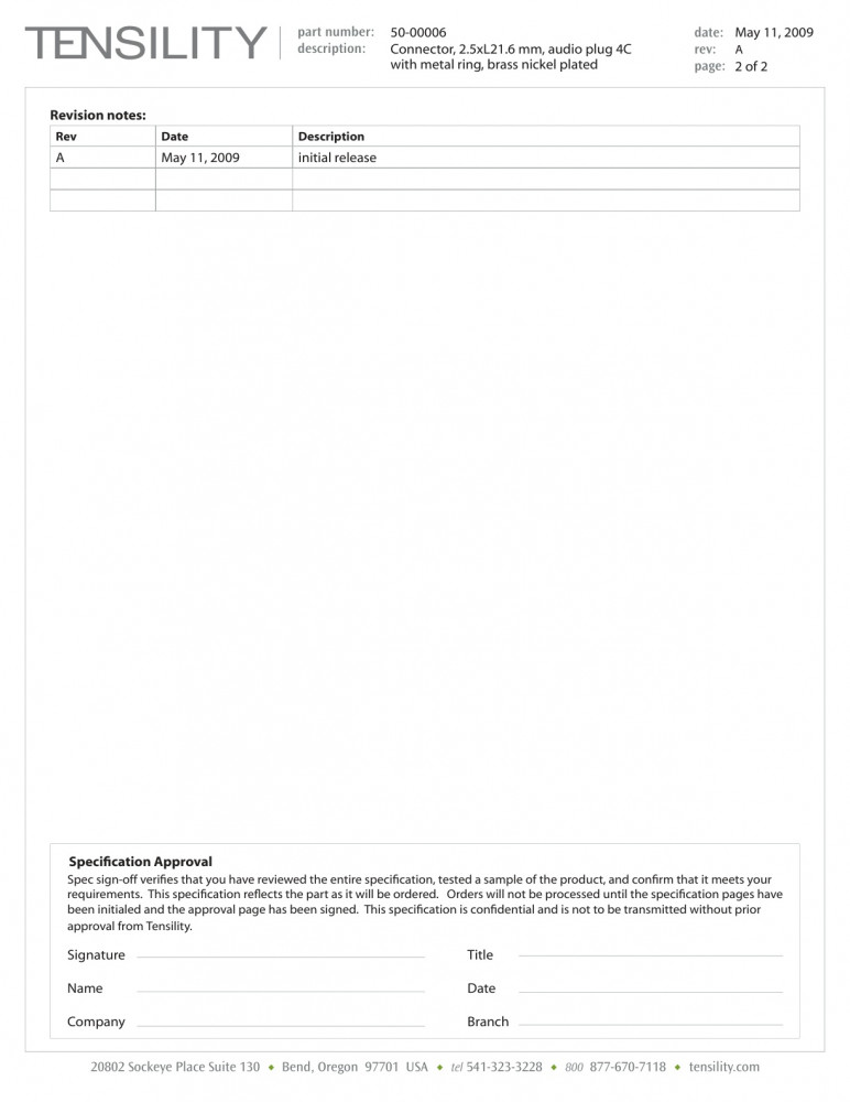 50-00006 product specification, page 2