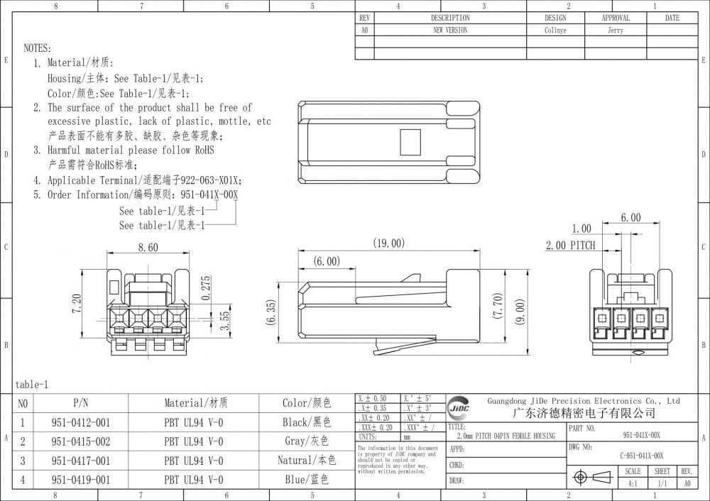 JIDC 951-0419-001 product drawing preview