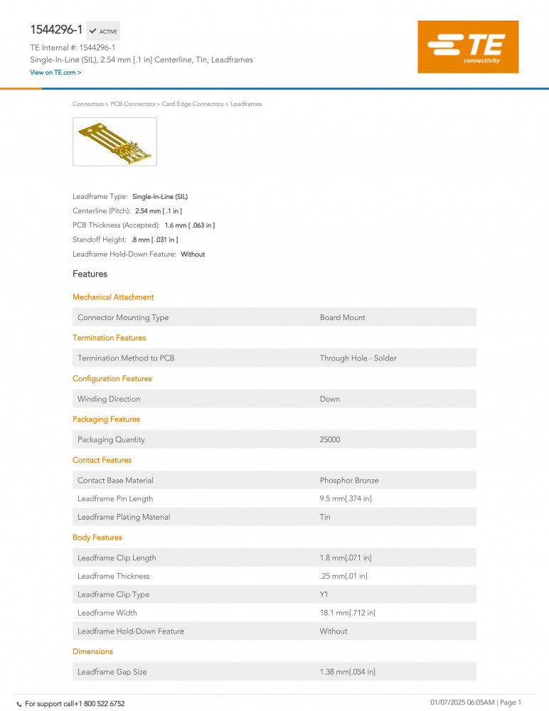TE Connectivity 1544296-1 technical document page 1