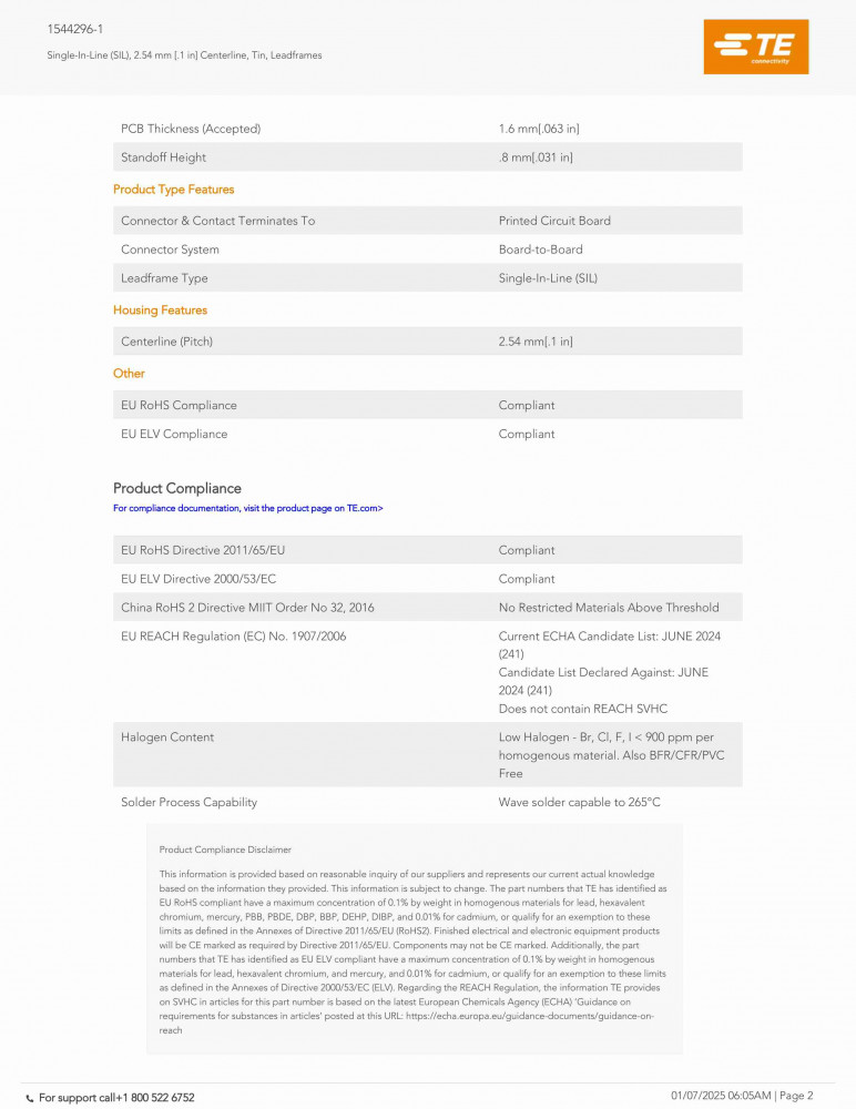 TE Connectivity 1544296-1 technical document page 2