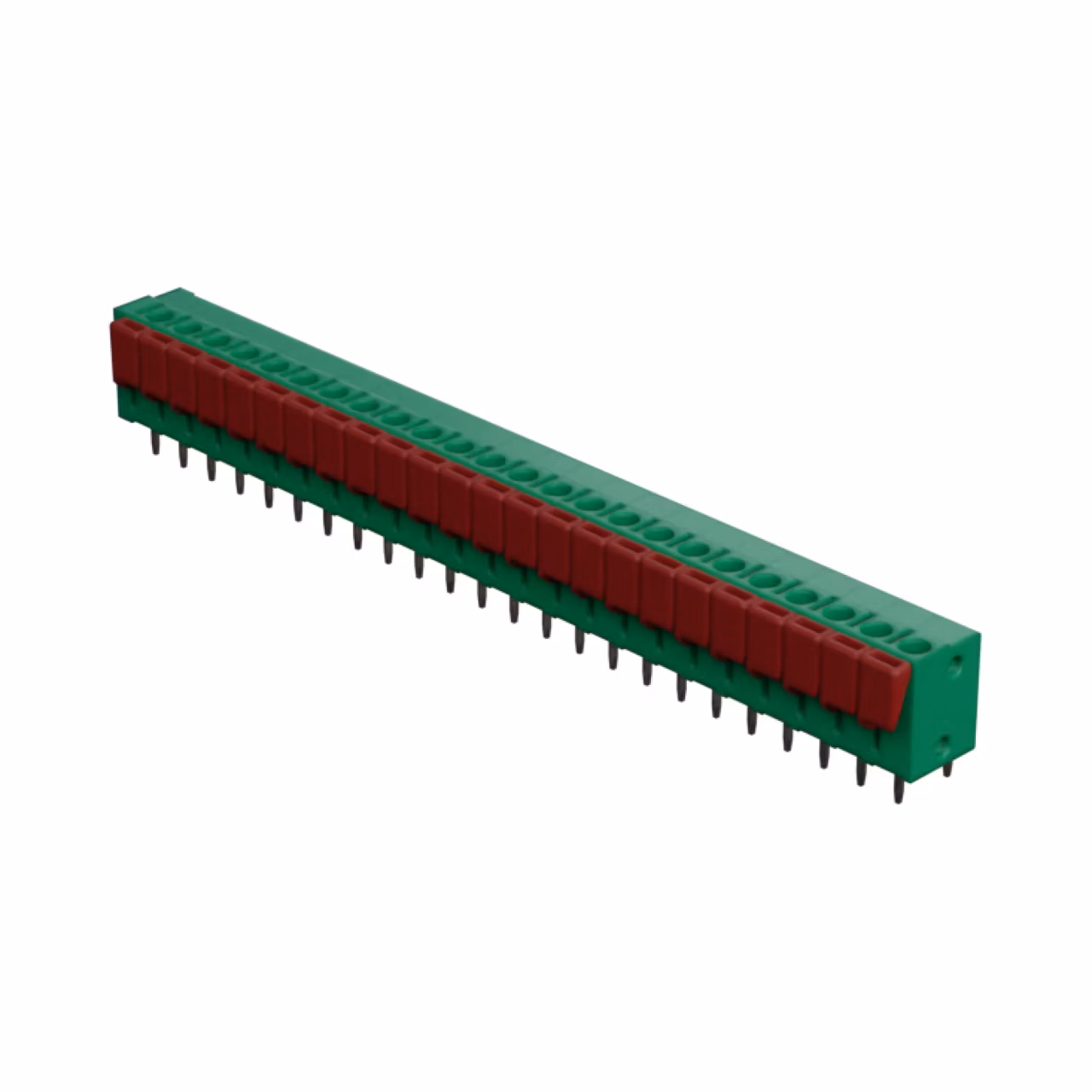 5.00mm Pitch, Eurostyle Fixed-Mount Push-Button Terminal Block, Vertical, 10A, 22-14 AWG, Green, 24 Circuits for sale