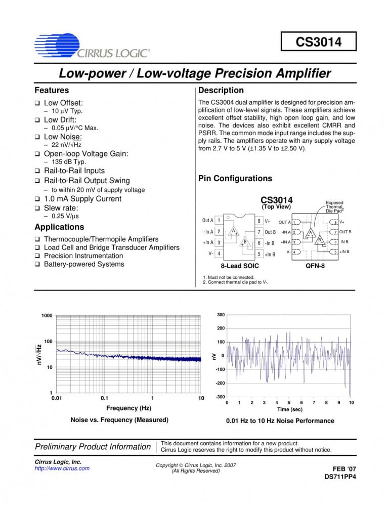 CS3014-FSR datasheet page 1