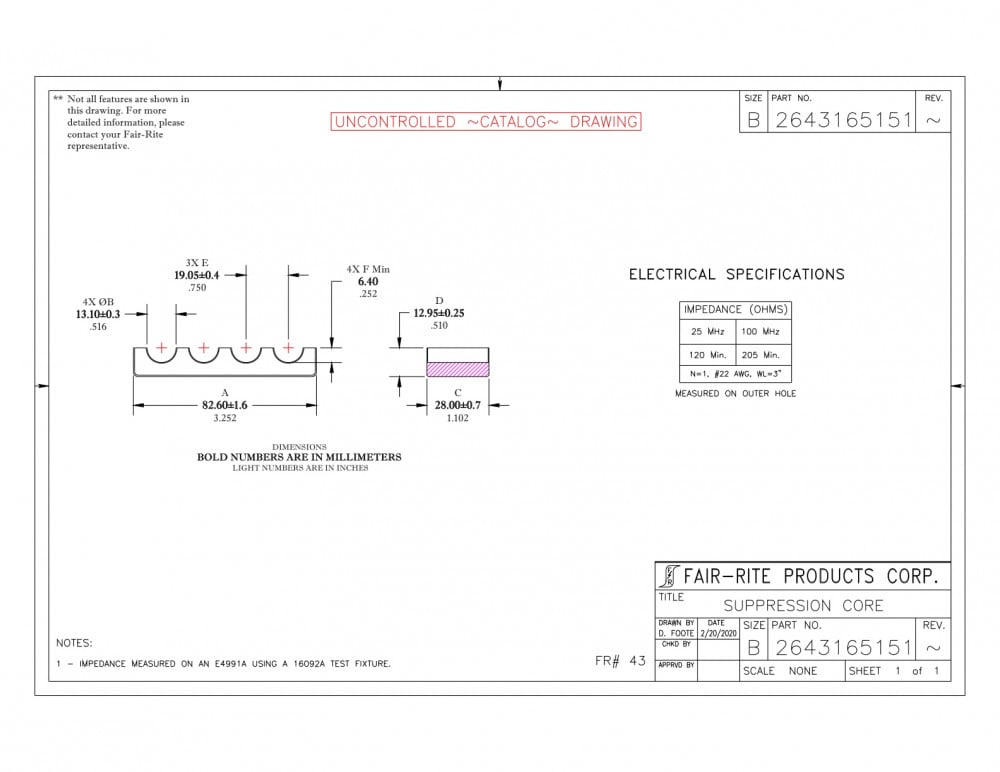 Fair-Rite 2643165151 suppression core document preview