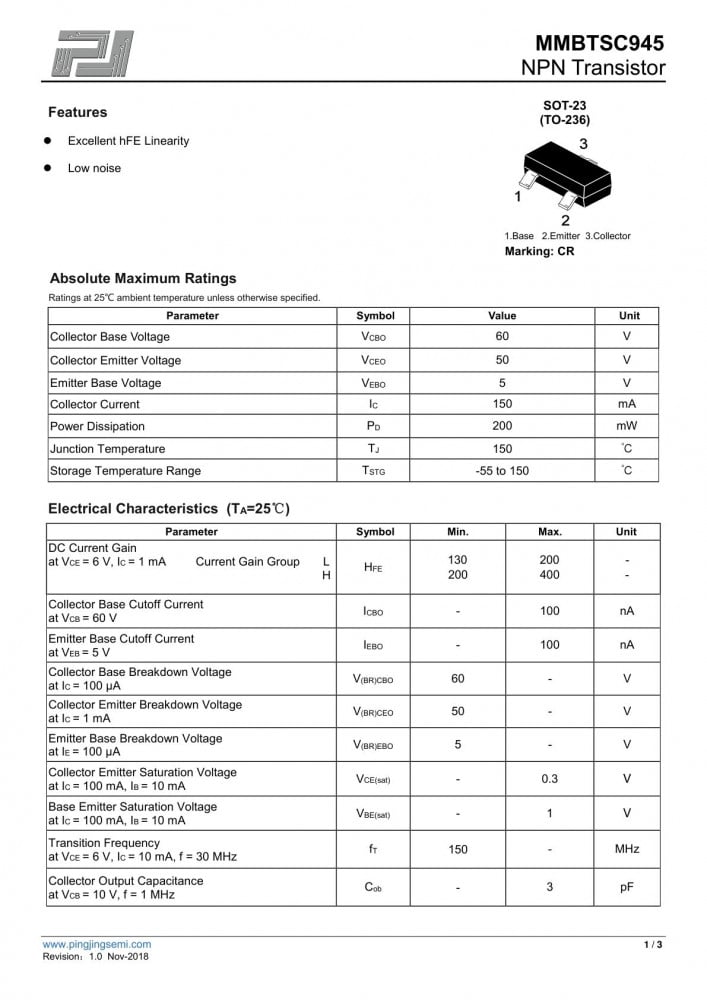 MMBTSC945H technical document page 1