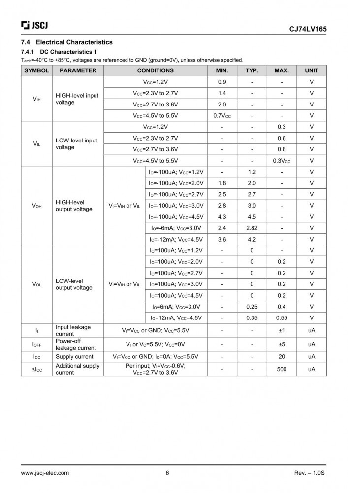 CJ74LV165BEN datasheet page 6