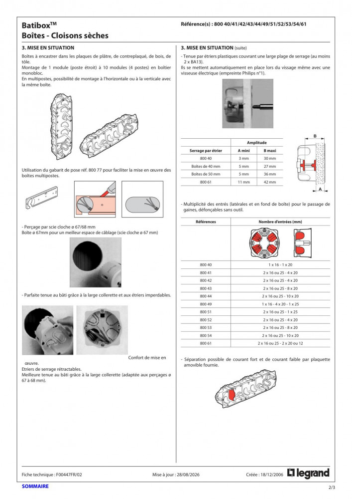 Legrand Batibox dry-partition box documentation, page 2