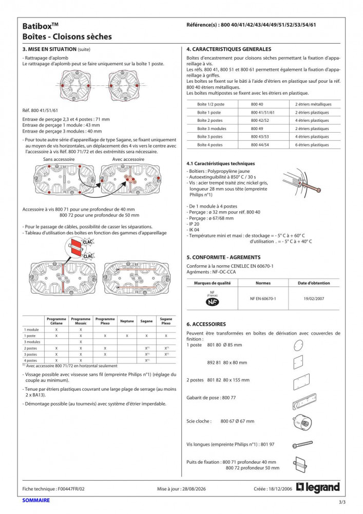 Legrand Batibox dry-partition box documentation, page 3
