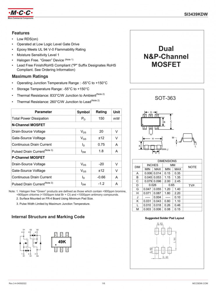 SI3439KDW-TP datasheet page 1