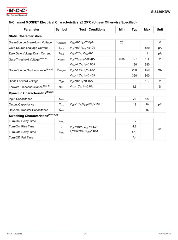 SI3439KDW-TP datasheet page 2