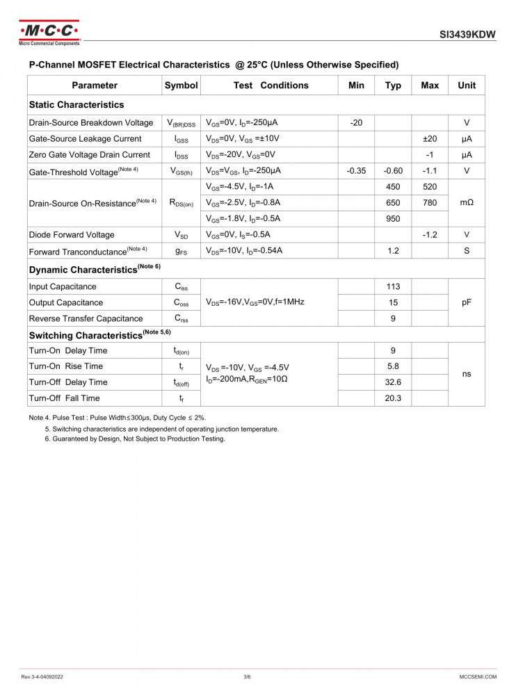 SI3439KDW-TP datasheet page 3