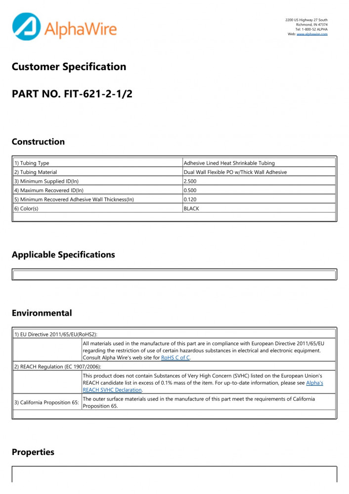 Alpha Wire F62121/2 BK072 specification page 1