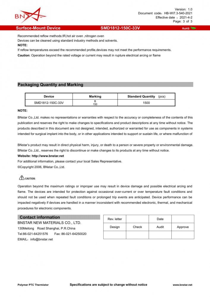 BNstar SMD1812-150C-33V datasheet page 3
