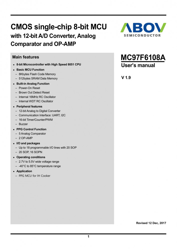 MC97F6108ADBN datasheet page 1