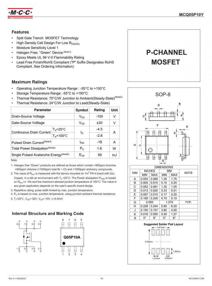 MCQ05P10Y-TP datasheet page 1