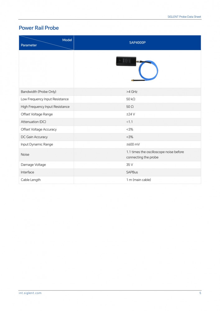 SIGLENT probe data sheet, page 6