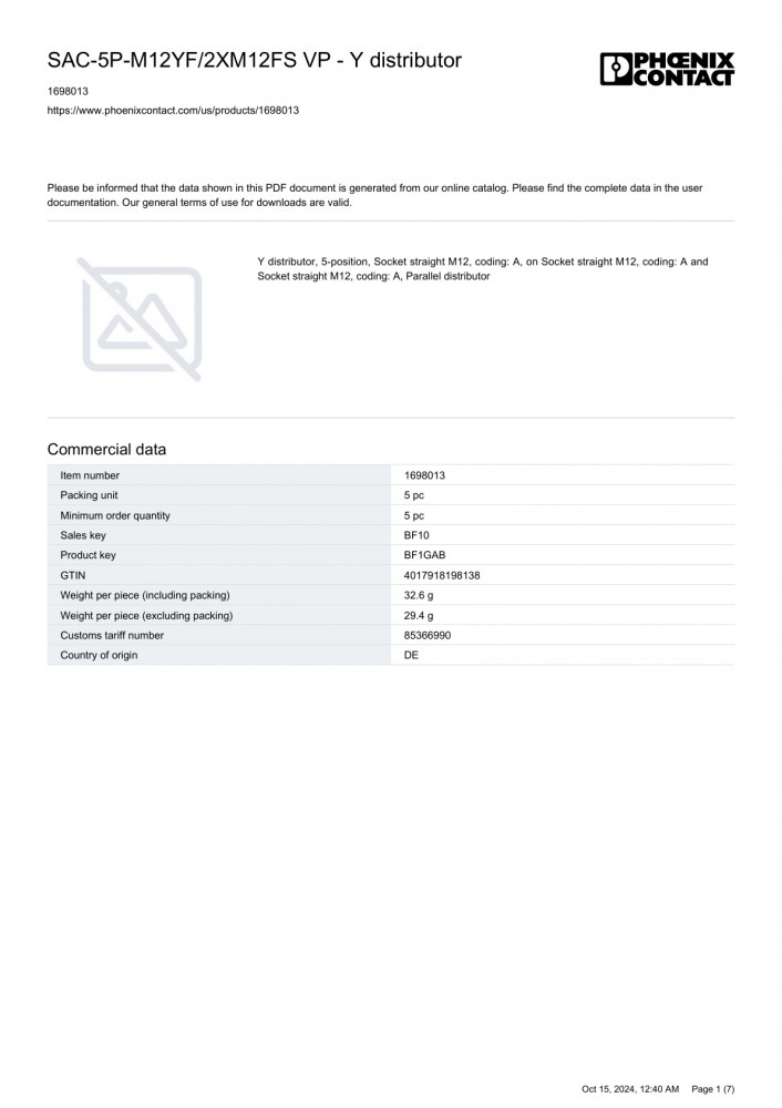 Phoenix Contact 1698013 product document page 1