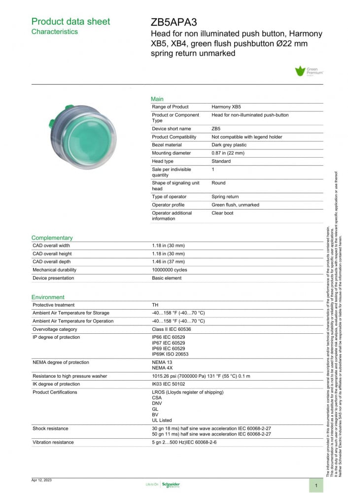 ZB5APA3 technical document page 1