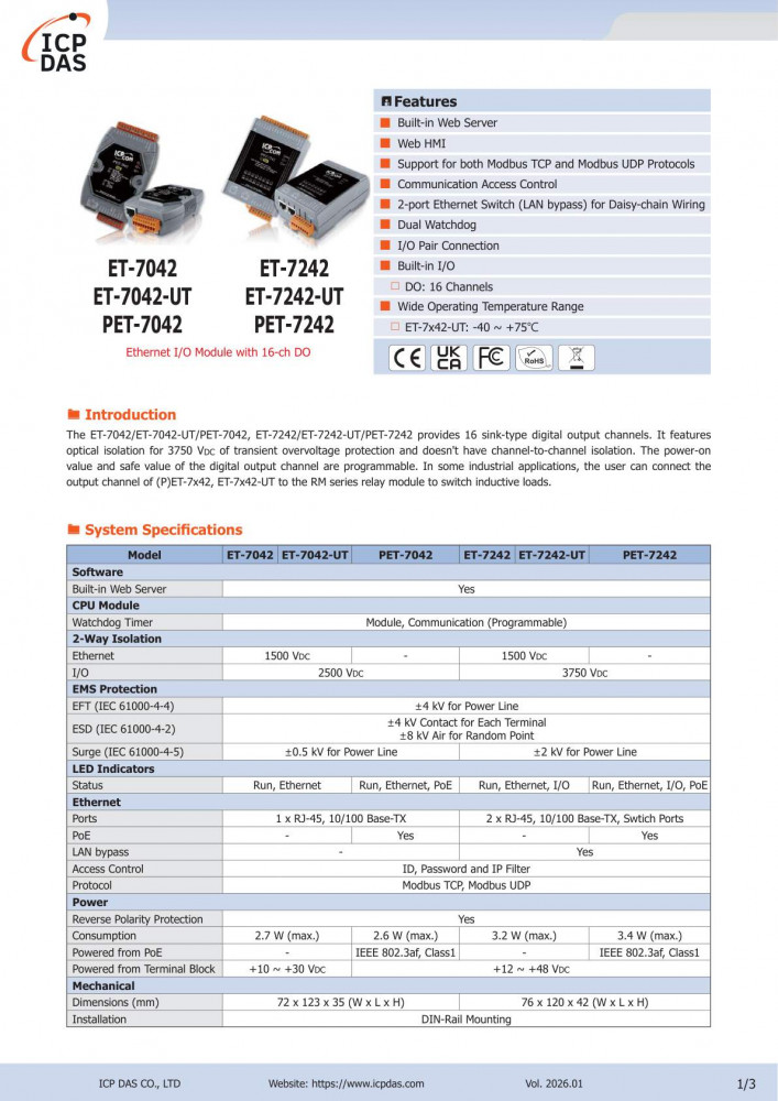 PET-7242 product documentation page 1
