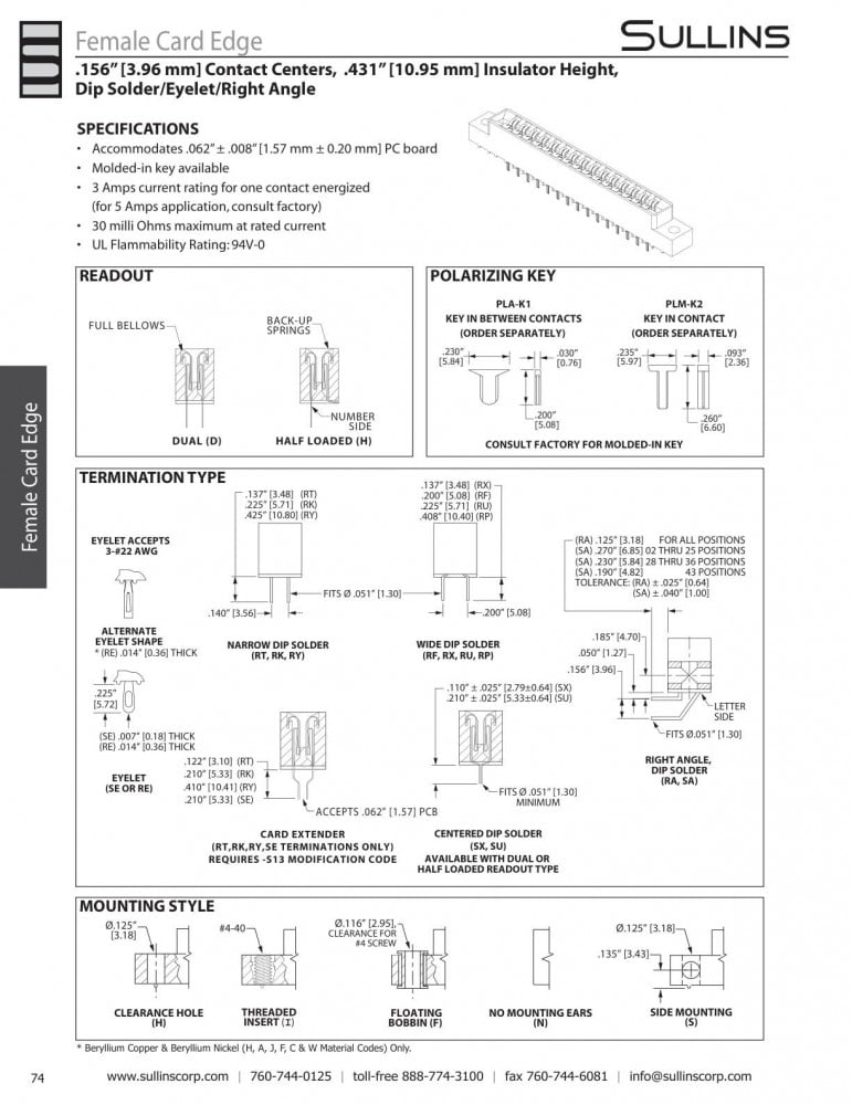 Sullins RSM11DRTF technical drawing page 1