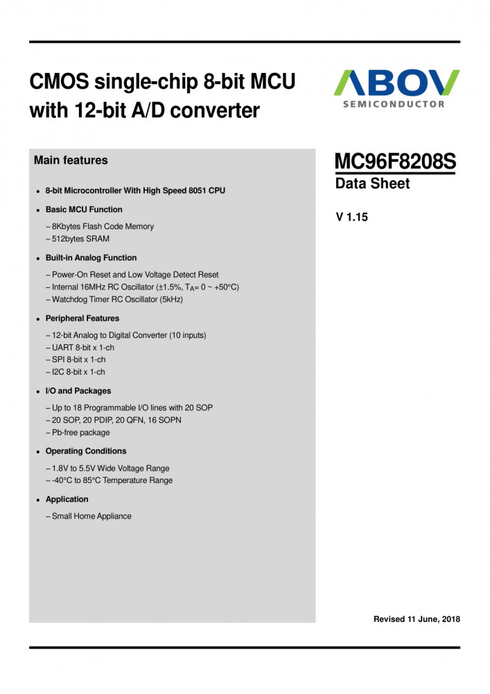 MC96F8208S datasheet page 1