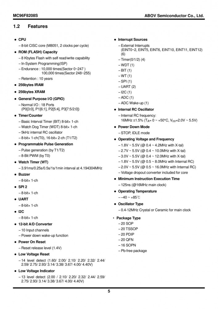 MC96F8208S datasheet page 5