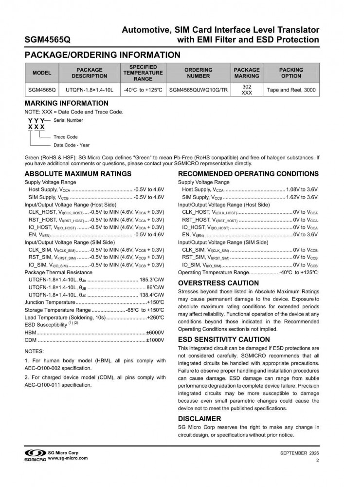 SGM4565Q datasheet page 2