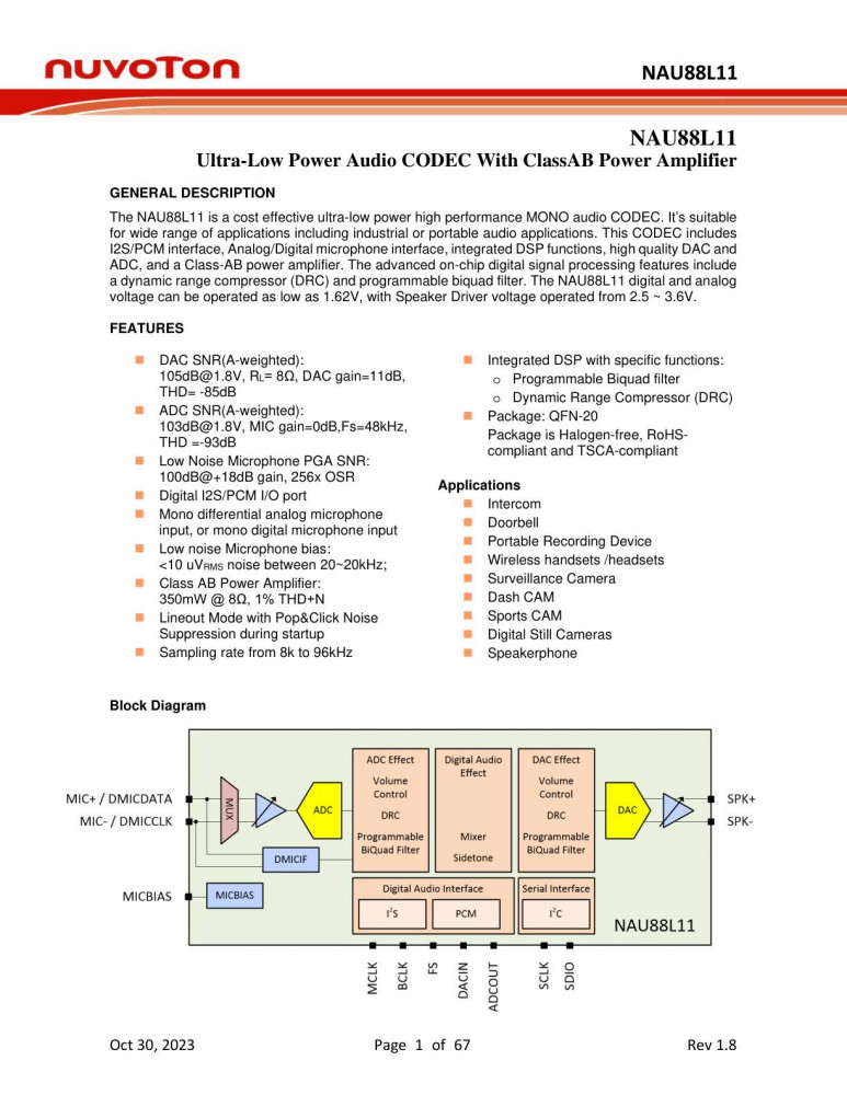 NAU88L11 document page 1