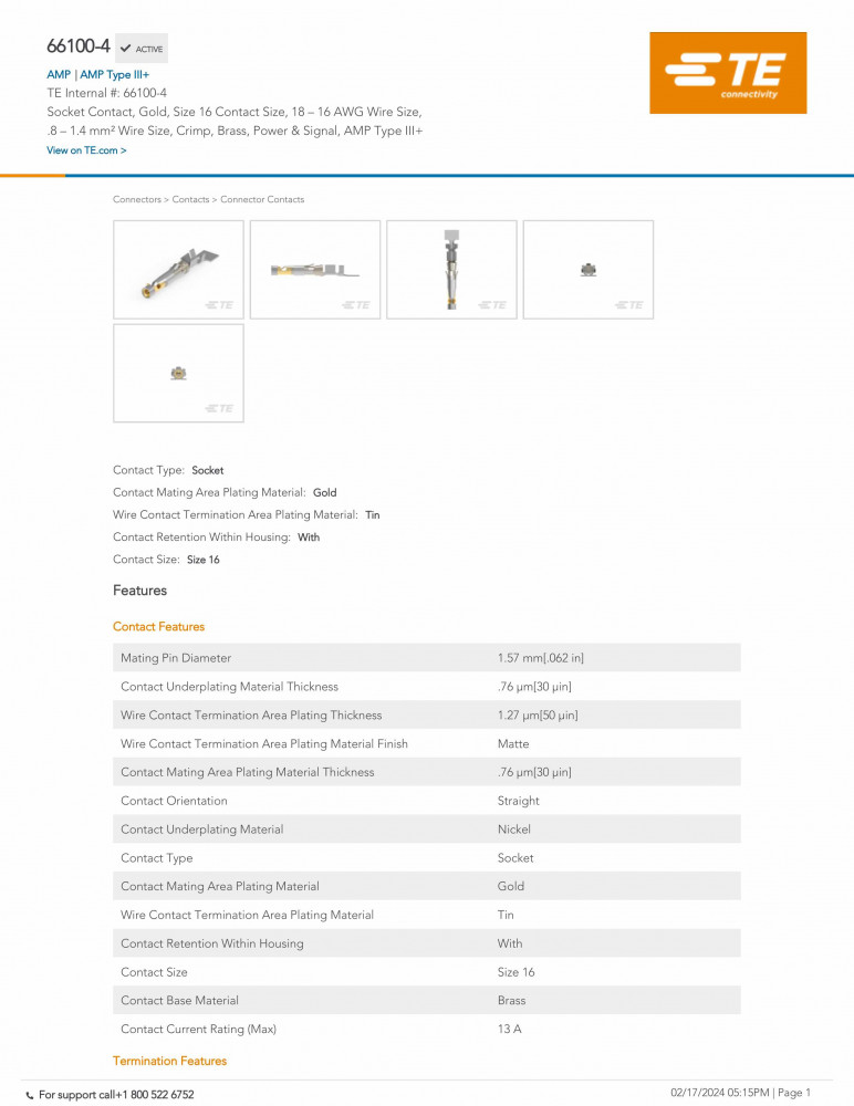 TE Connectivity 66100-4 technical document page 1