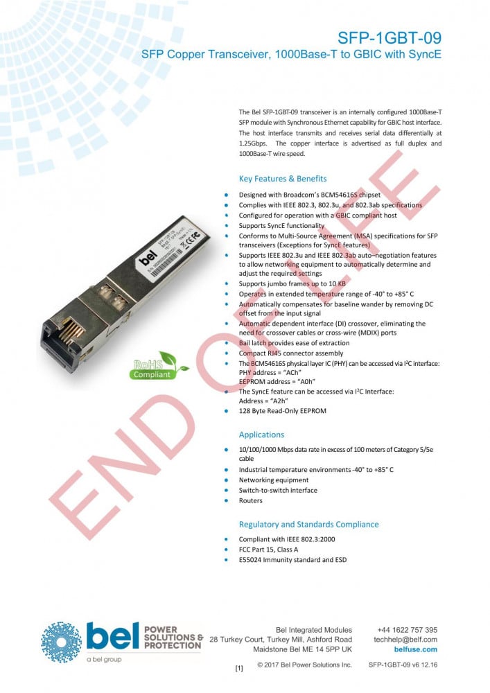 SFP-1GBT-09 datasheet page 1
