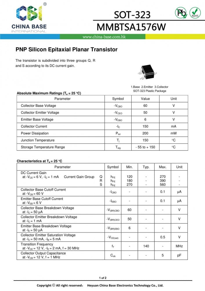 MMBTSA1576W datasheet page 1