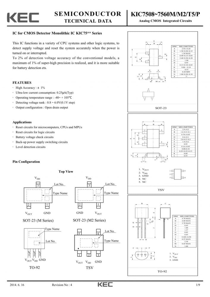 KEC KIC75 series datasheet page 1