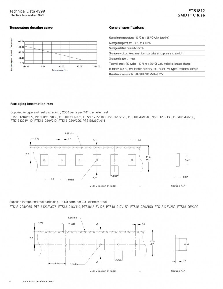 EATON PTS1812 PTC fuse datasheet page 4