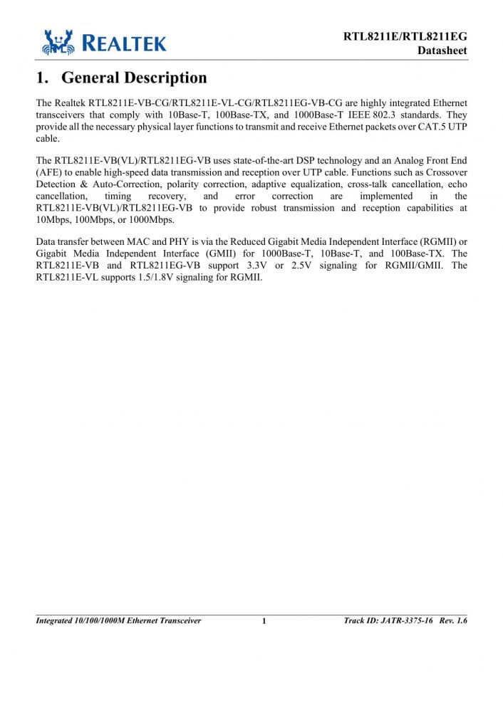 RTL8211E datasheet page 10