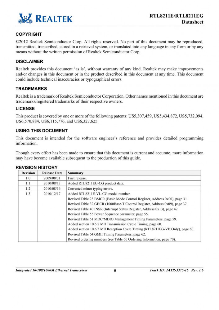RTL8211E datasheet page 2