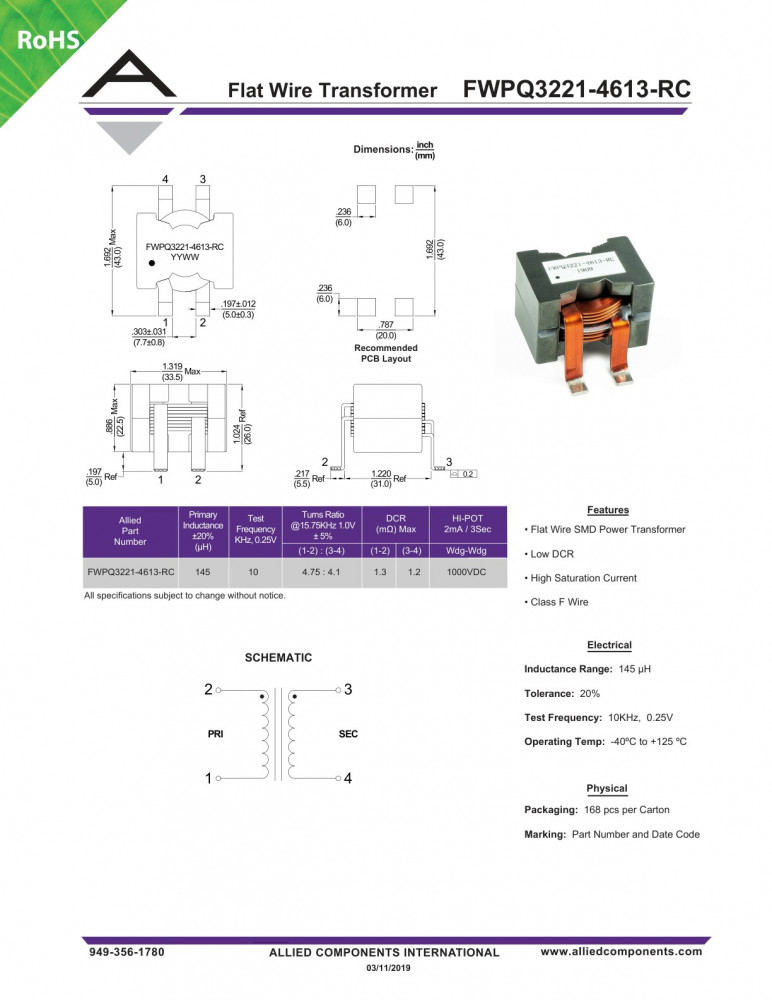FWPQ3221-4613 product specification document page