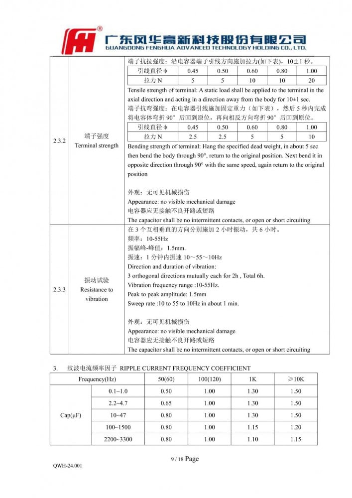 FH product specification page 9
