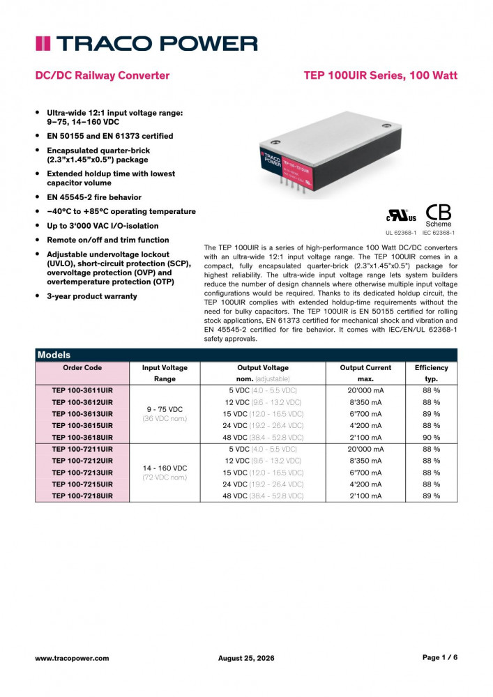 TEP 100UIR datasheet page 1