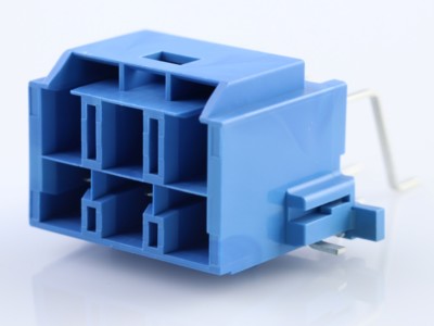CP-6.5 Header, 6.50mm Pitch, Dual Row, Right-Angle, Polarized, Surface Mount, Tray Packaging, 6 Circuits, Blue