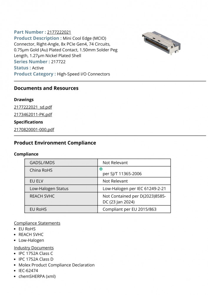 MOLEX 2177222021 technical document page 1