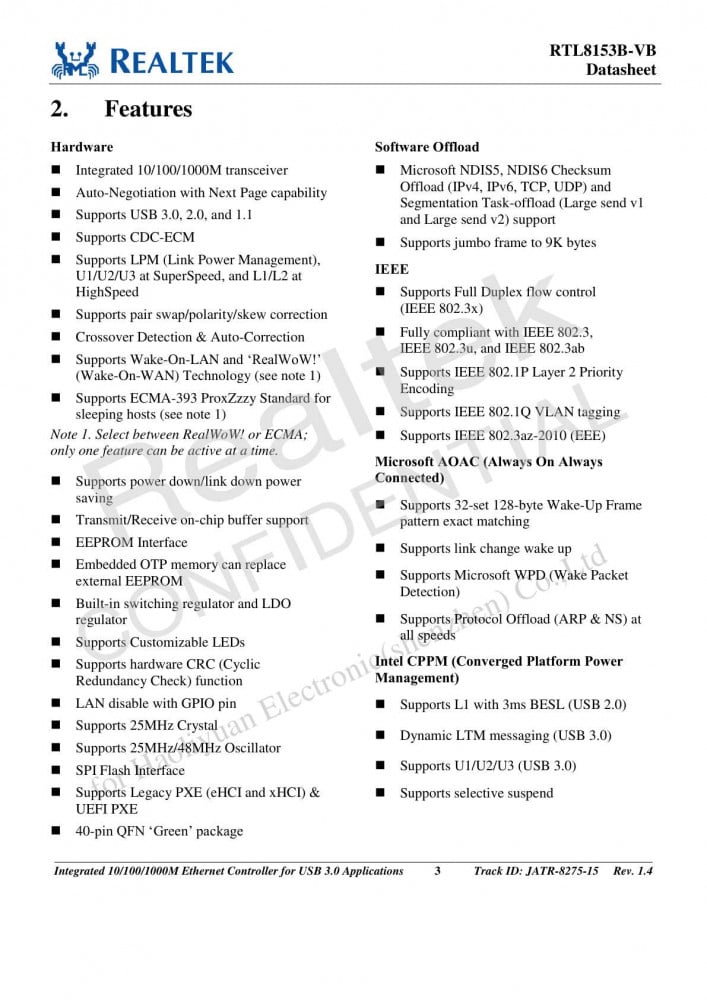 RTL8153B-VB-CG datasheet page 9