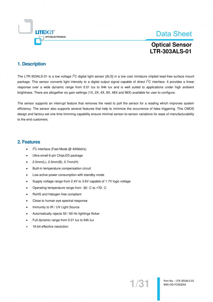 LTR-303ALS-01 datasheet page 2